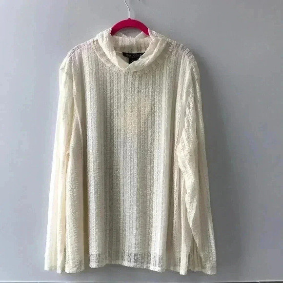 QVC | Tops | Qvc Dialogue Stretch Lace Soft Cowl Neck Long Sleeve Cream ...